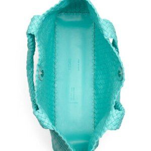 Falor | Bags | Falor Woven Leather Handbag Tote W Pouch Aqua F7349 Teal ...